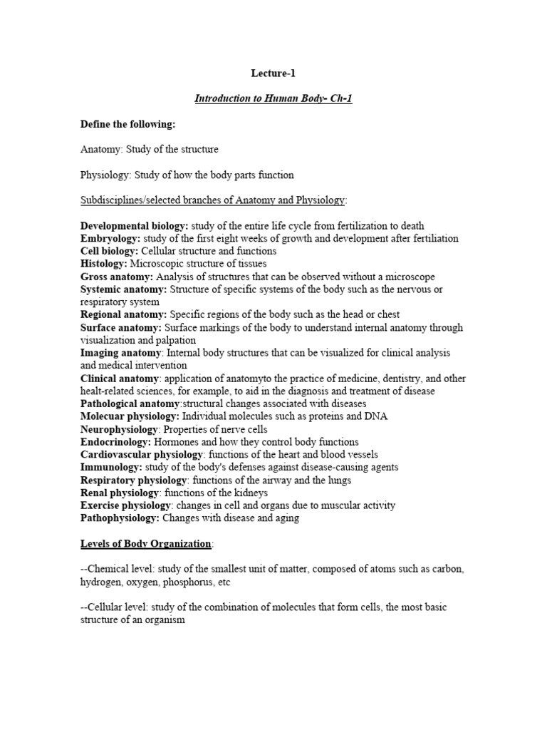 Lecture Outline, ch1,2,3-1 | PDF | Anatomical Terms Of Location ...