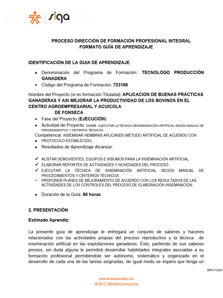 Gfpi-F-019 - Guia - de - Inseminar | PDF | Evaluación | Aprendizaje