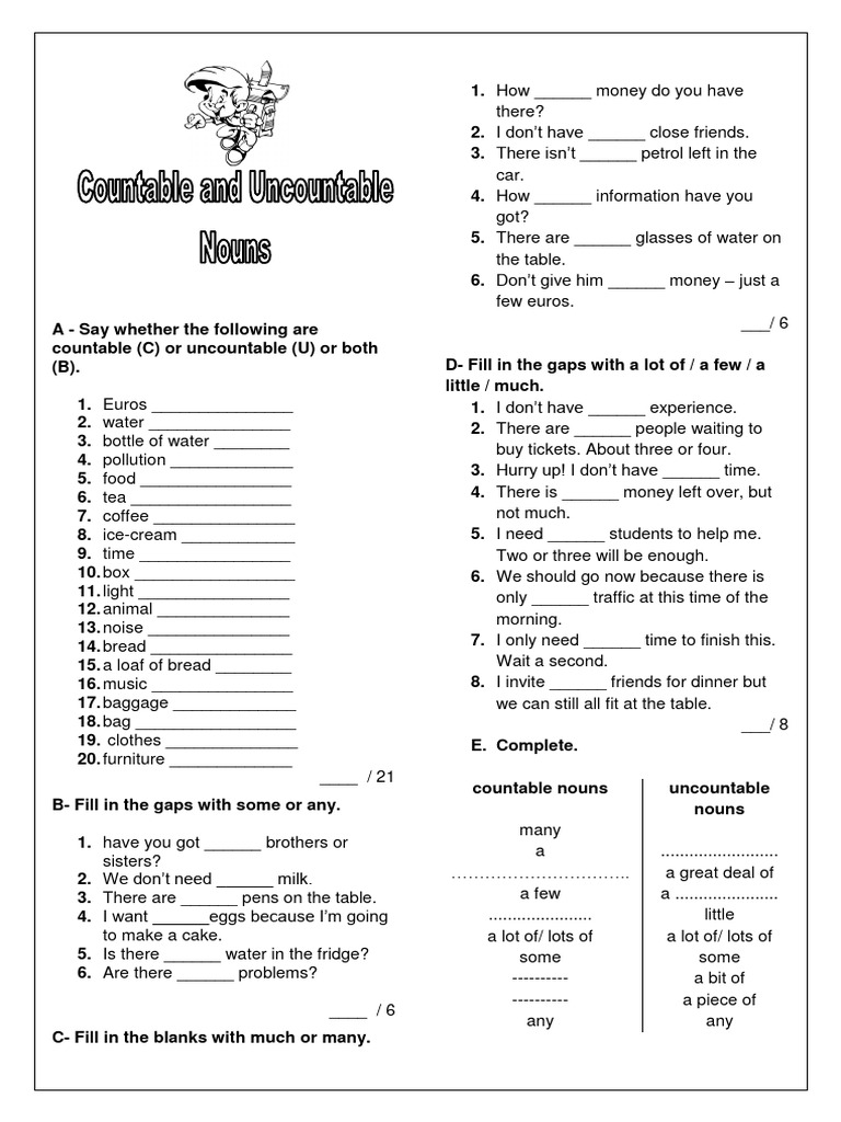 Testing Countable and Uncountable Nouns | PDF | Semantic Units ...