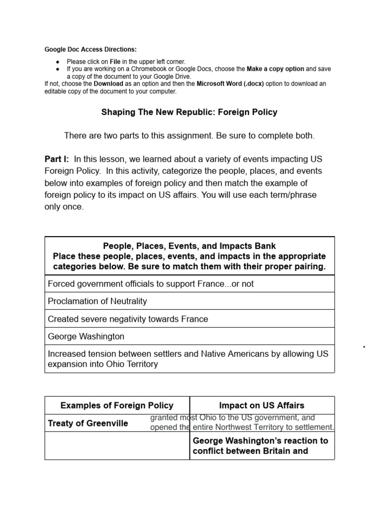 American History Module One Lesson Four Activity | PDF | The United ...