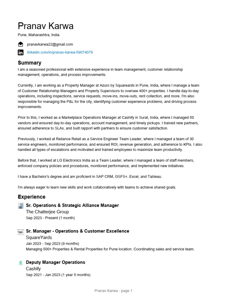 Resume-Pranav-Karwa | PDF | Customer Relationship Management | Information Technology Management