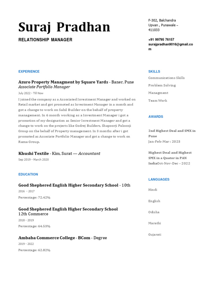 Suraj Pradhan Resume | PDF | Business