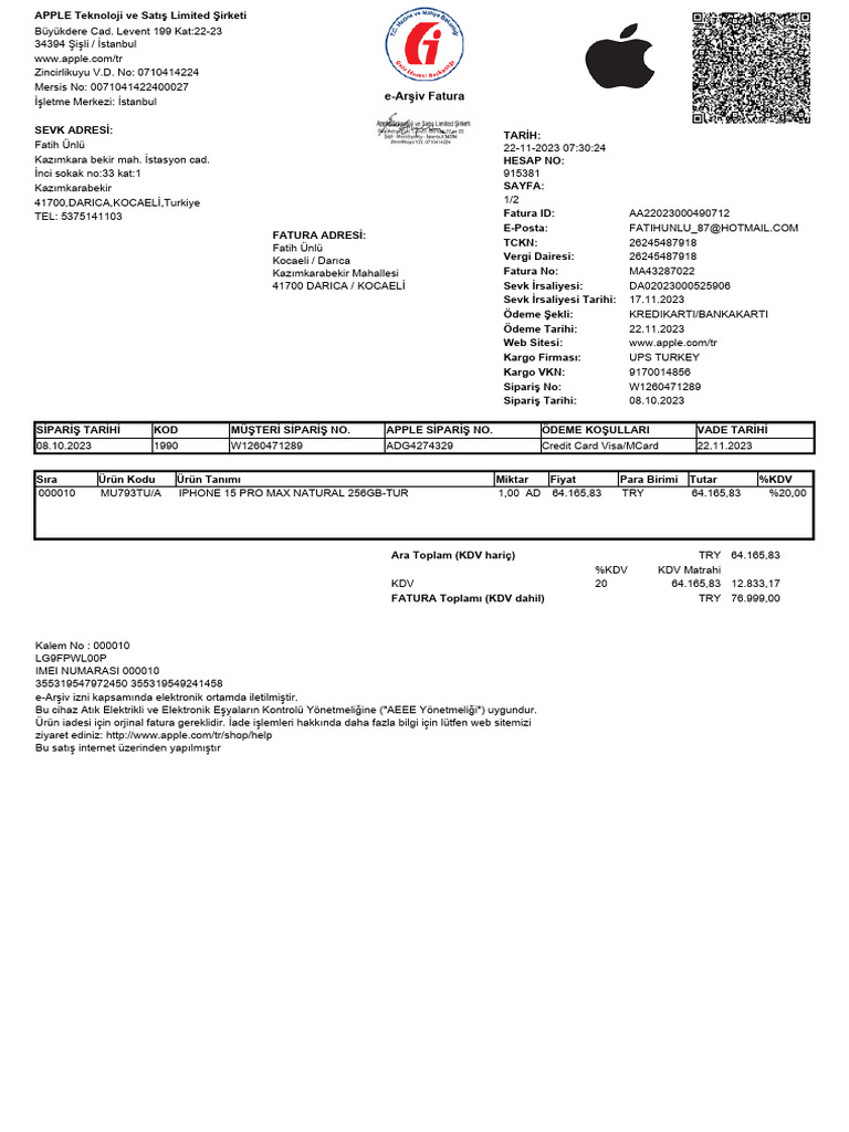 E-Arşiv Fatura | PDF