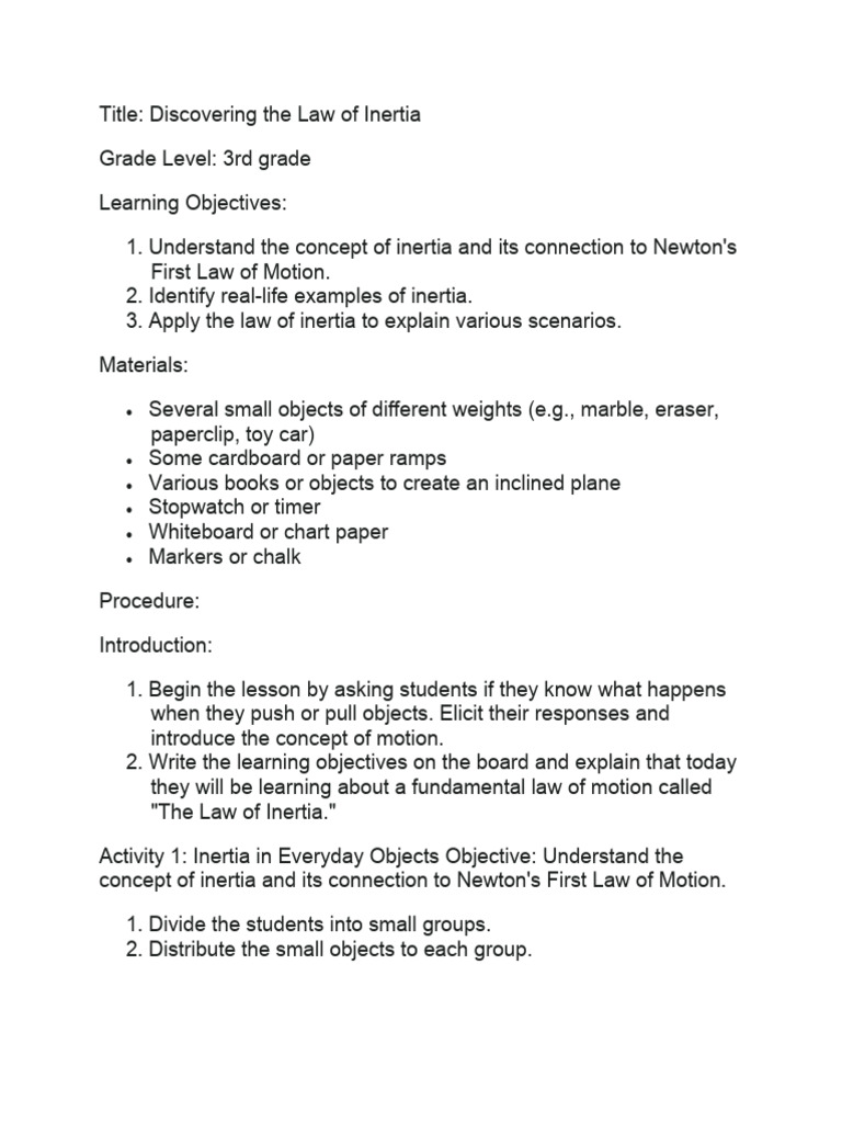 Lesson Plan | PDF | Inertia | Newton's Laws Of Motion