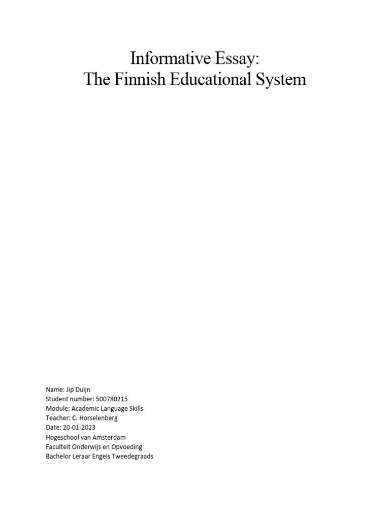 Essay On The Finnish Educational System | PDF | Teachers | Schools
