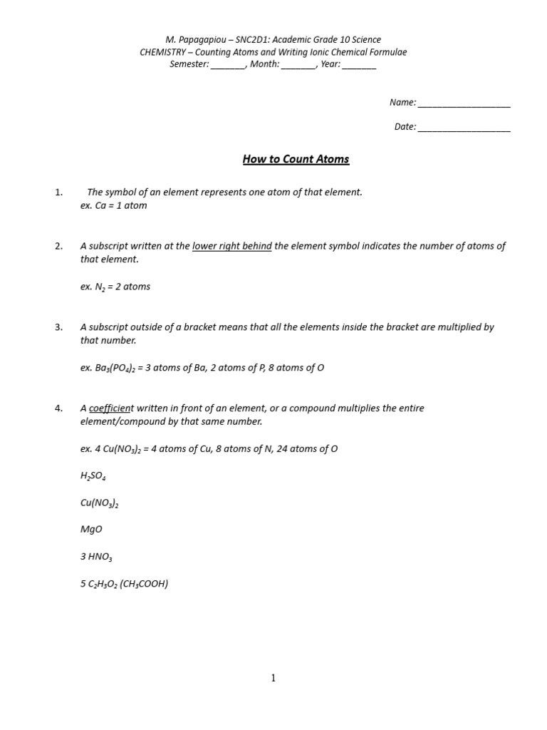 How To Count Atoms Instructions | PDF | Chemical Compounds | Ammonium