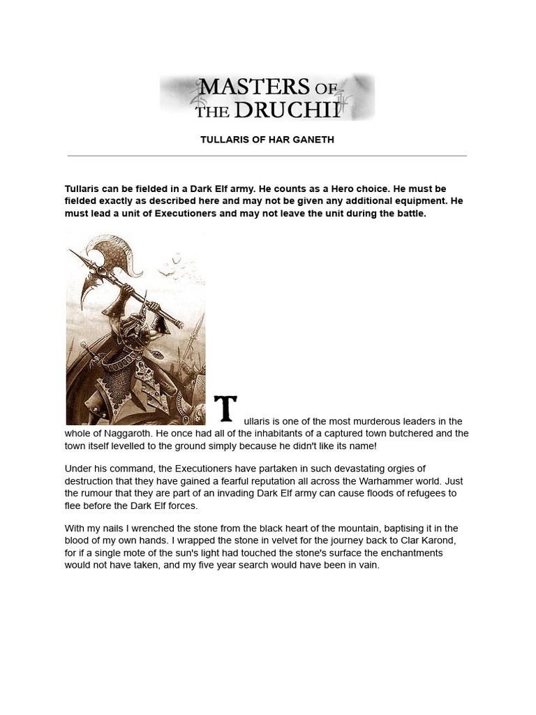 Tullaris: Dark Elf Executioner Leader | PDF