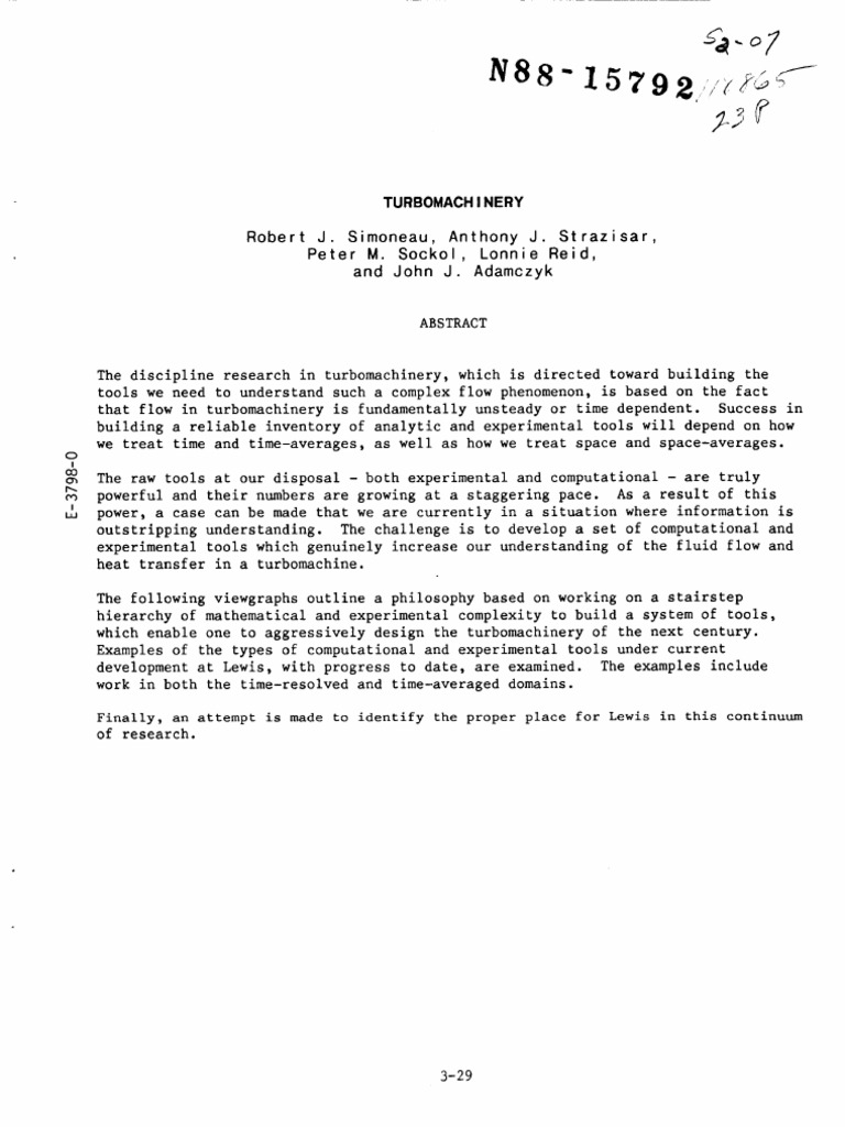 Turbomachinery: Robert J. Simoneau, Anthony J. Strazisar, Peter Sockol, Lonnie Reid, and John J ...