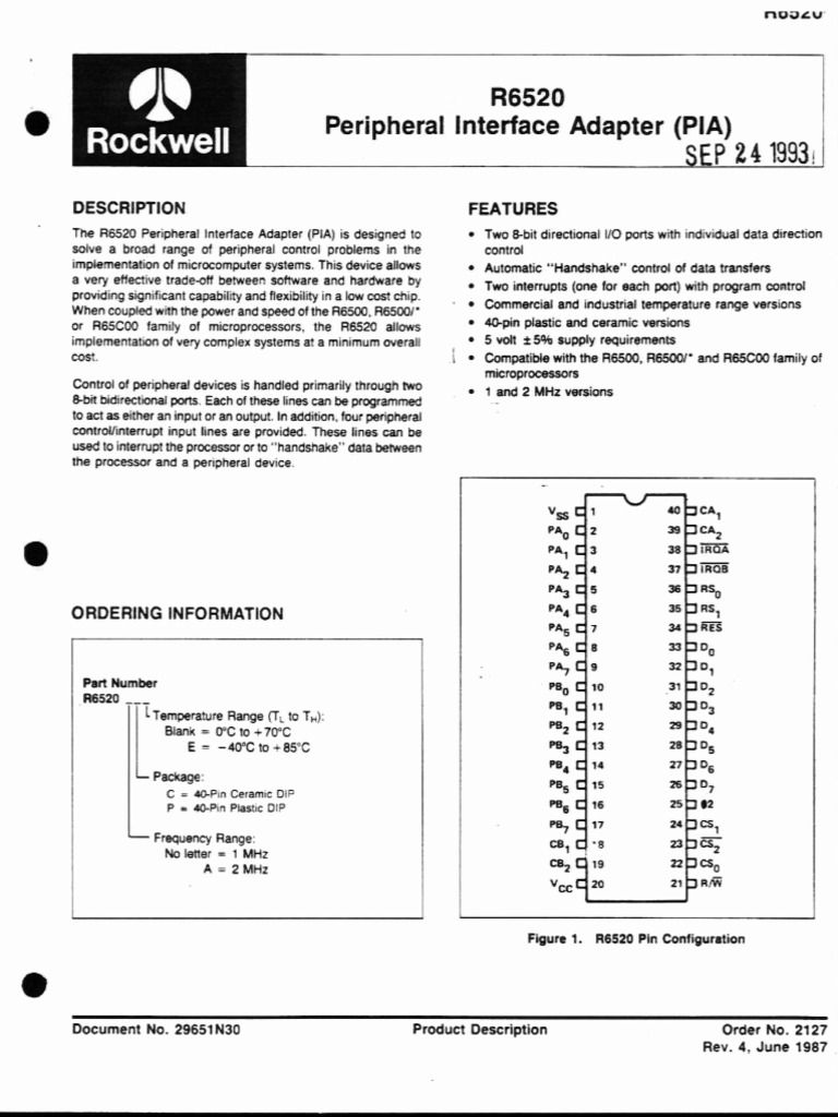 Rockwell r6520 Pia | PDF | Input/Output | Computer Data