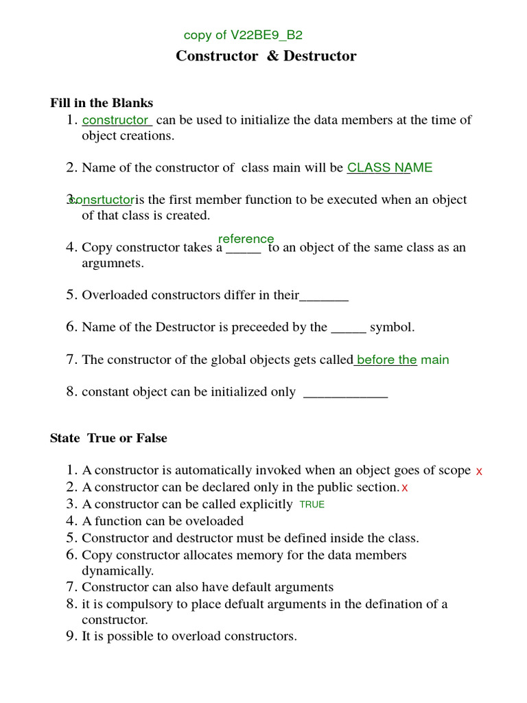 Constructors&destructor Answers | PDF | Programming | Constructor (Object Oriented Programming)