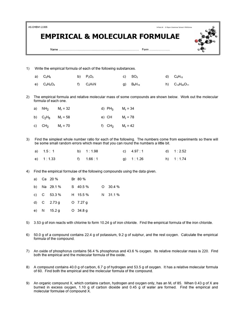 Chemsheets-Empirical - Molecular-Formula | PDF | Oxide | Chlorine