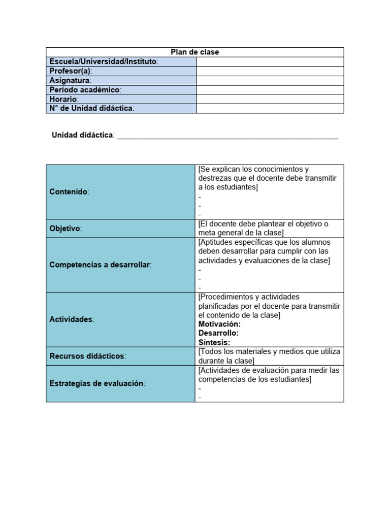 Formato de Plan de Clase | PDF