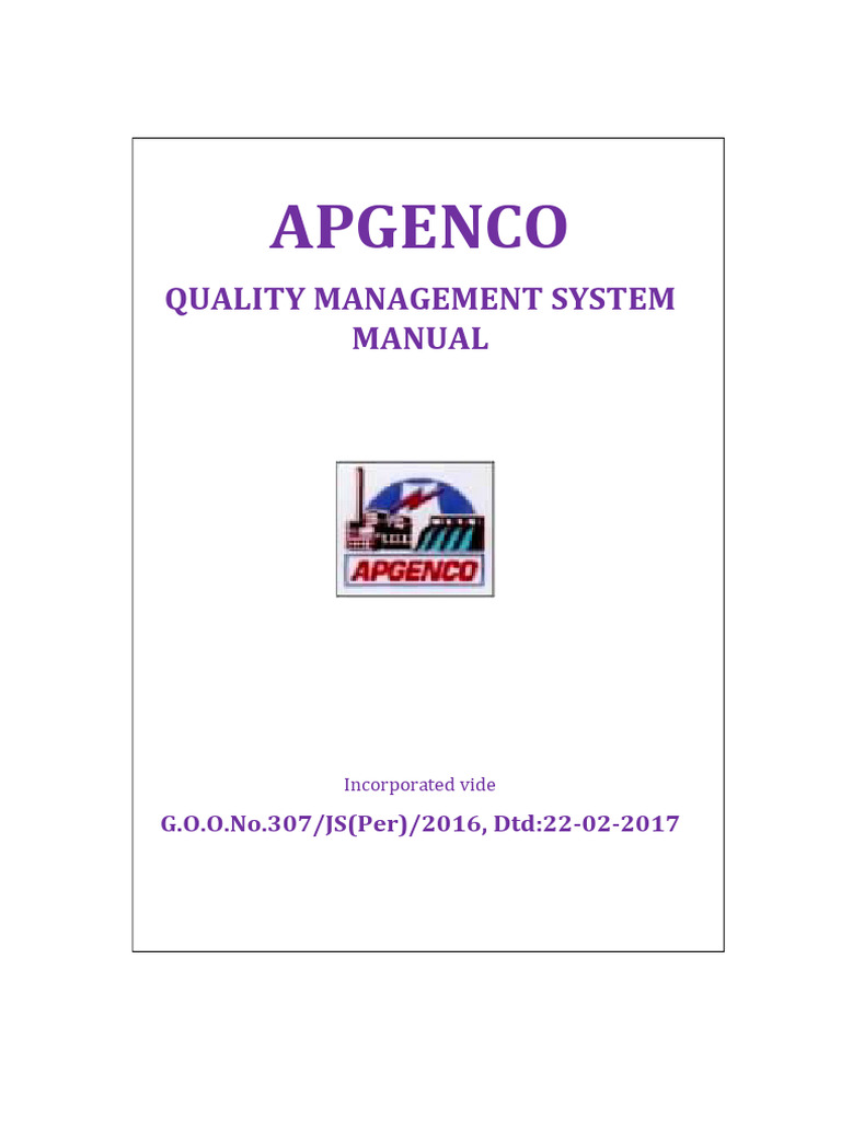 Apgenco: Quality Management System Manual | PDF | Quality Assurance ...
