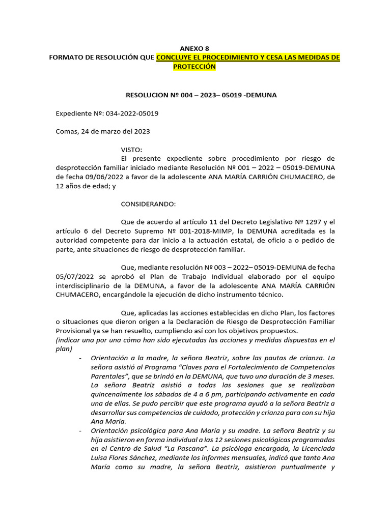 Formato de Resolución Que Concluye El Procedimiento - Caso Ana María | PDF