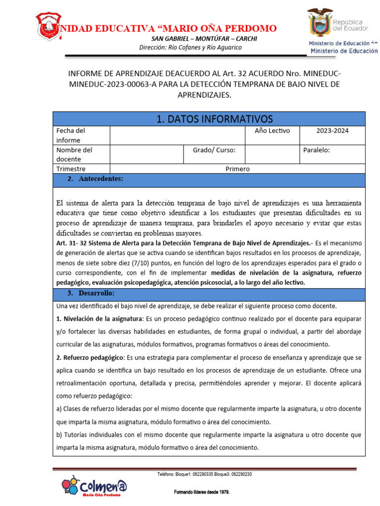 Formato Informe de Aprendizaje Mop 23-24 | PDF | Aprendizaje | Evaluación