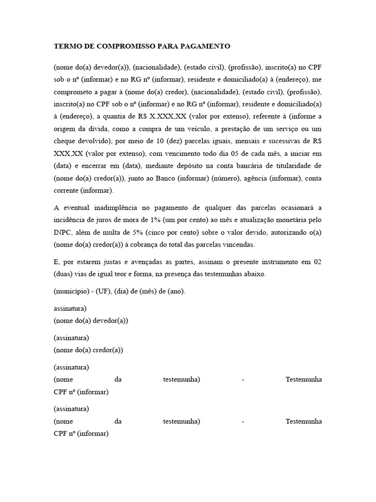 Termo de Compromisso para Pagamento | PDF Termo de Compromisso para Pagamento | PDF