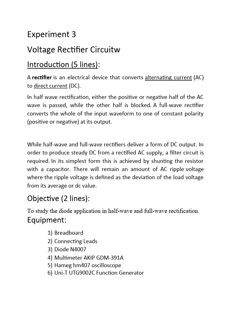 Experiment 3 | PDF | Rectifier | Electrical Equipment