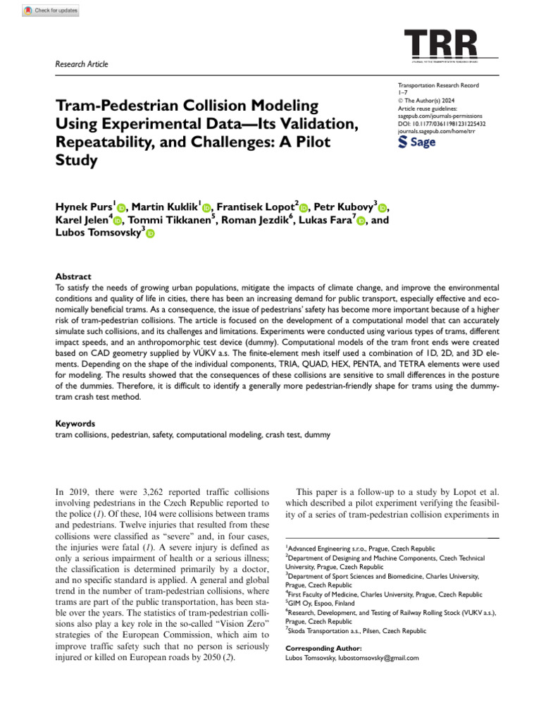 Purs Et Al 2024 Tram Pedestrian Collision Modeling Using Experimental ... Purs Et Al 2024 Tram Pedestrian Collision Modeling Using Experimental ...