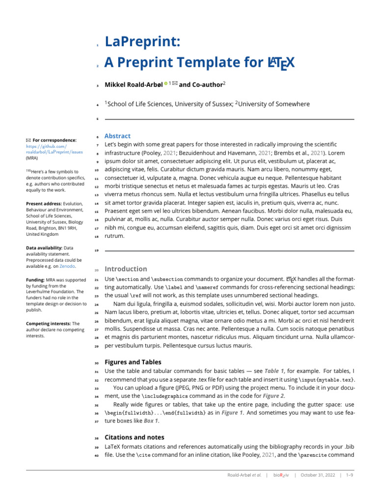 Example LaTeX Class LaPreprint | PDF