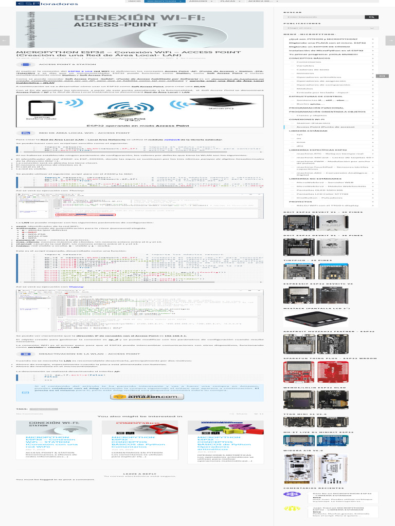 MICROPYTHON ESP32 – Conexión WiFi – ACCESS POINT (Creación de una Red de Área Local- LAN ...