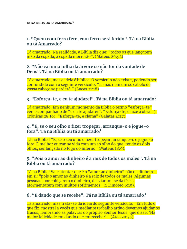 Ta Na Biblia Ou Ta Amarrado | PDF