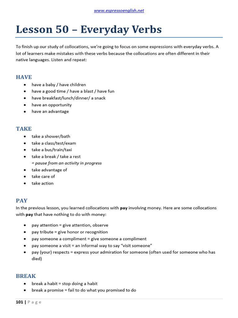 1000 English Collocations. in 10 Minutes A Day - 101 | PDF