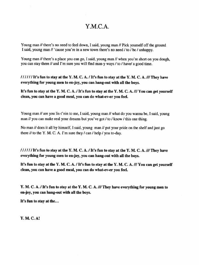 YMCA+ +Lyrics+Sheet+&+Sheet+Music | PDF