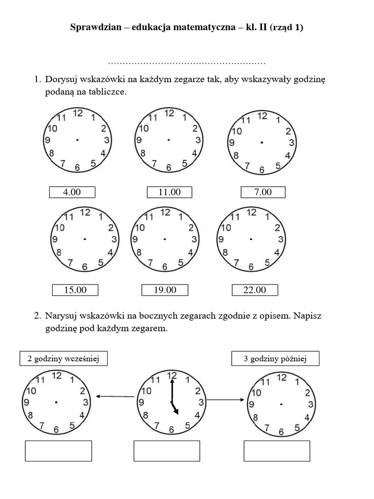 Sprawdzian. Zegary Docx kl2 | PDF