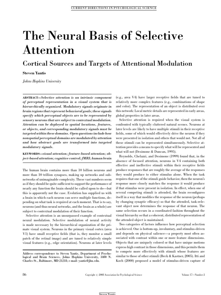 Neural Mechanisms of Selective Attention | PDF | Visual Cortex | Attention