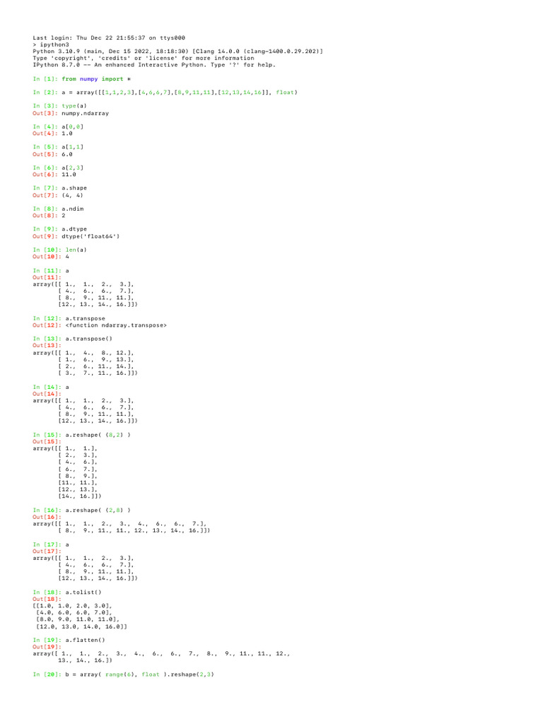 Numpy Bazi Komutlar | PDF