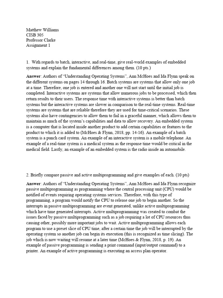 Matthew Williams CISB305 Fall 2022 Assignment 1 | PDF | Thread (Computing) | Process (Computing)