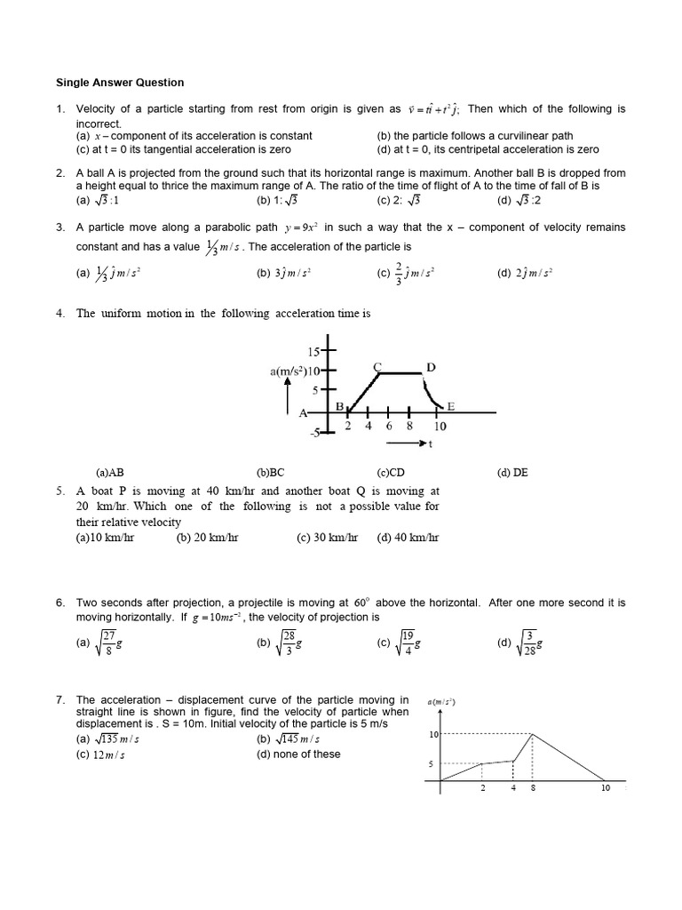 Mock Phase 1 Mains Test For Practise | PDF | Acceleration | Velocity