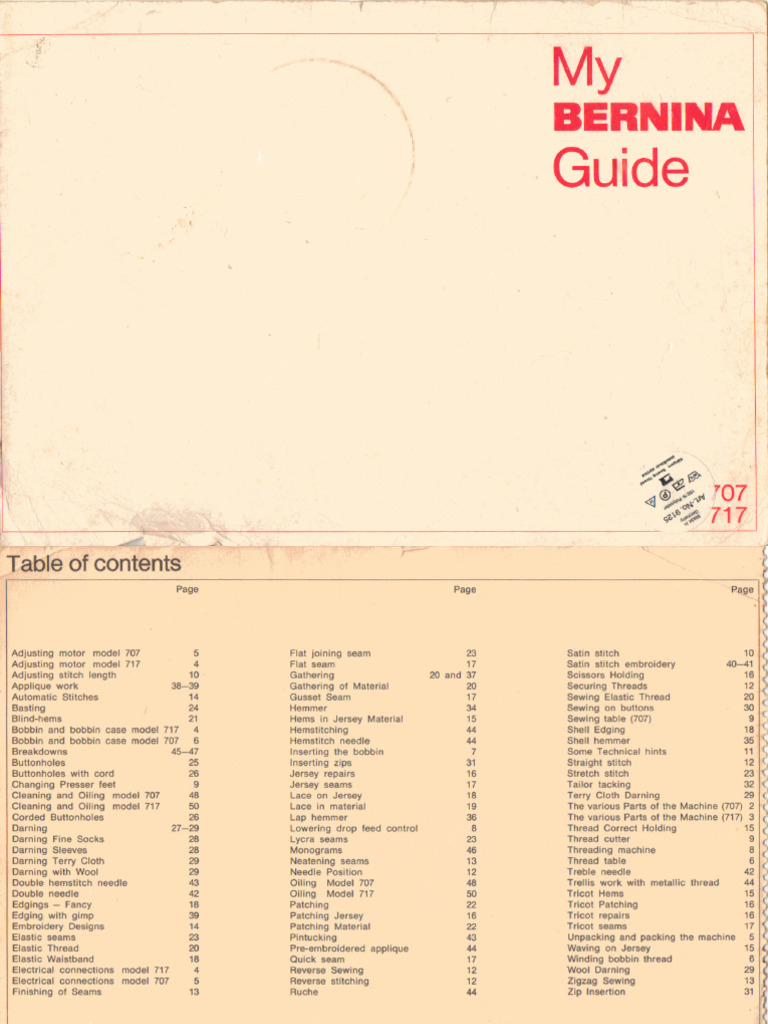 Bernina 707/717 Sewing Machine Instruction Manual | PDF | Sewing ...