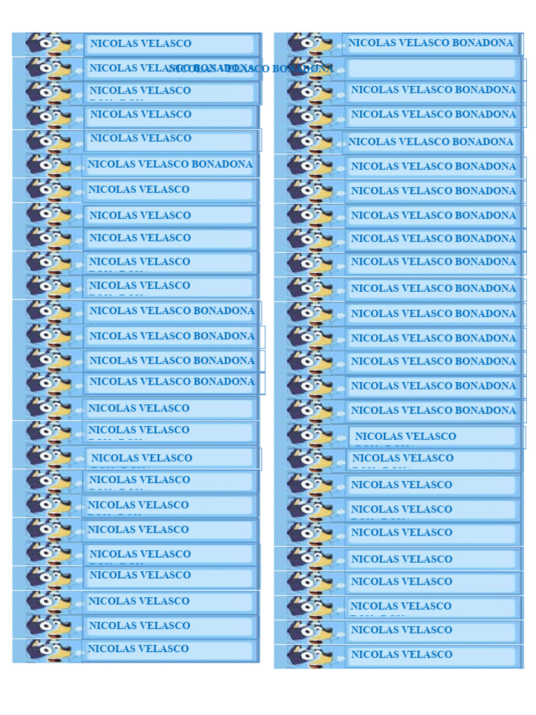 Etiquetas Peque Bluy Nico | PDF