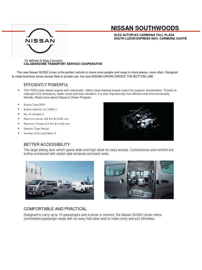 Formal Quotation Nissan NV350 Urvan 18 Seater Calabarzone Transport ...