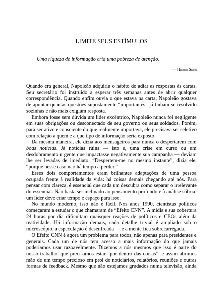 A Quietude É A Chave - Limite Seus Estimulos | Download grátis PDF | Tempo | Pensamento