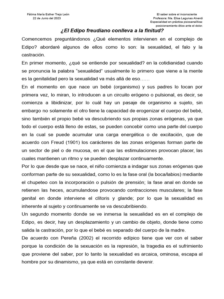 ¿El Edipo Freudiano Conlleva A La Finitud? | PDF | Complejo de Edipo ...