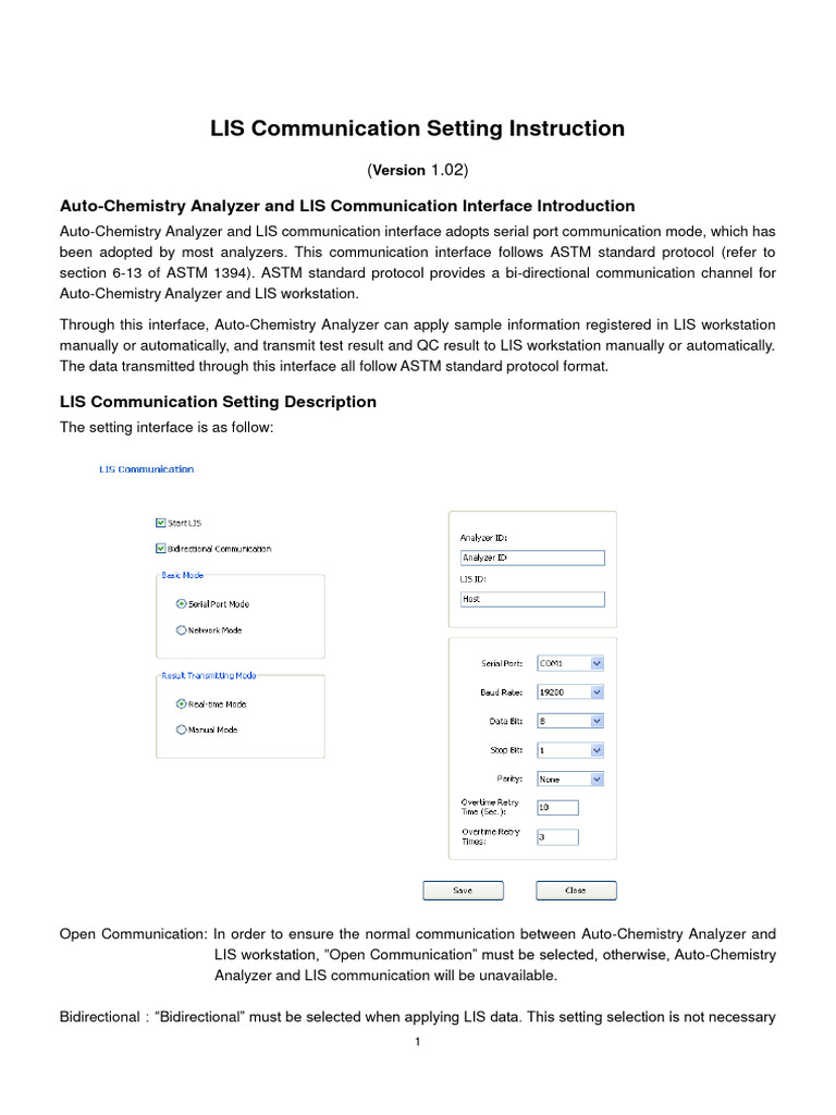 LIS Communication for Auto-Chemistry Analyzer | PDF | Ascii | Data ...