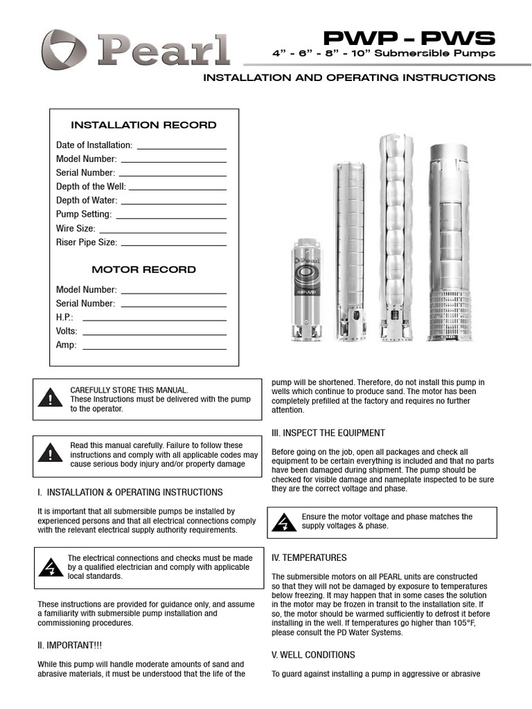 Pearl Manual PWP PWS | PDF | Pump | Electric Motor Pearl Manual PWP PWS | PDF | Pump | Electric Motor