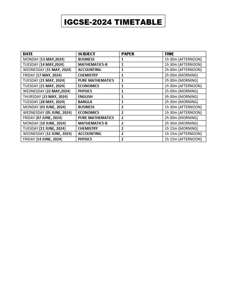 IGCSE 2024 Exam Timetable | PDF