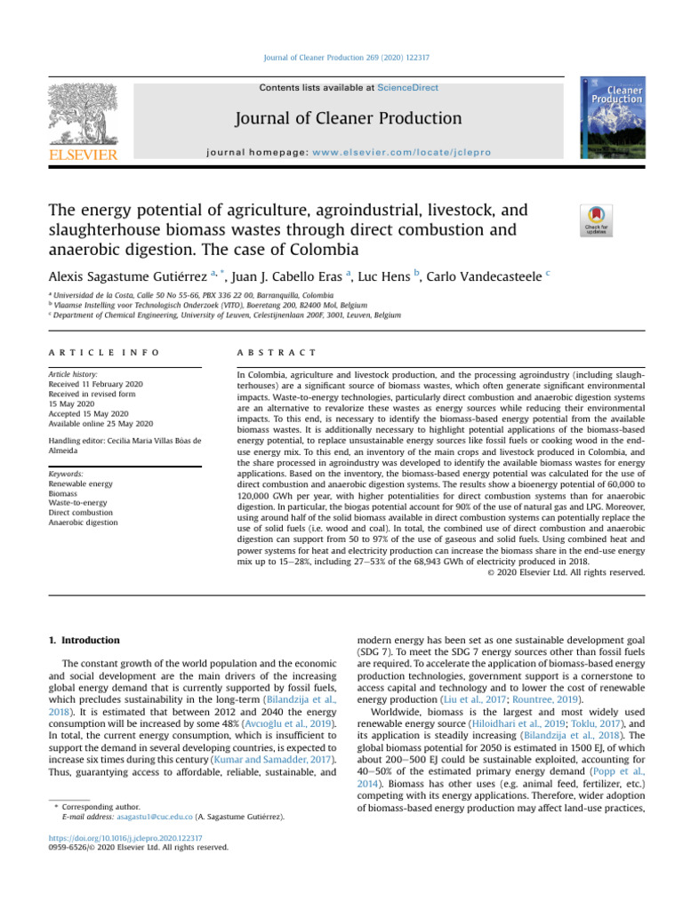 Journal of Cleaner Production: Alexis Sagastume Guti Errez, Juan J ...