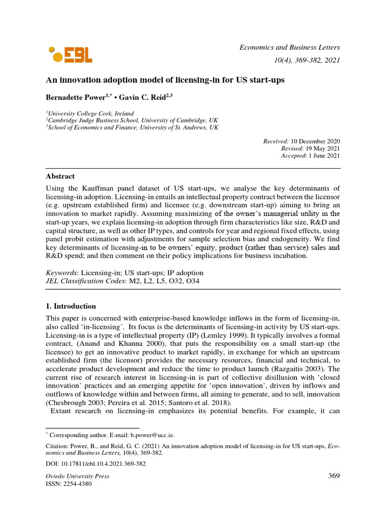 An innovation adoption model of licensing-in for US start-ups | PDF ...