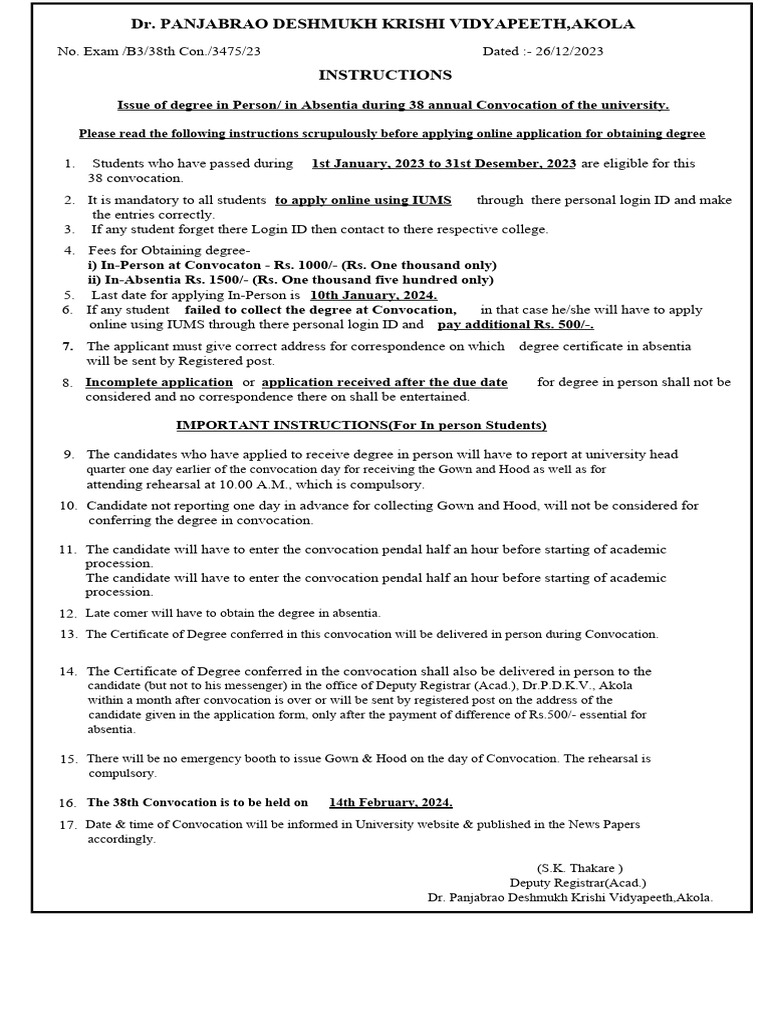 Degree Application Instructions for 38th Convocation | PDF