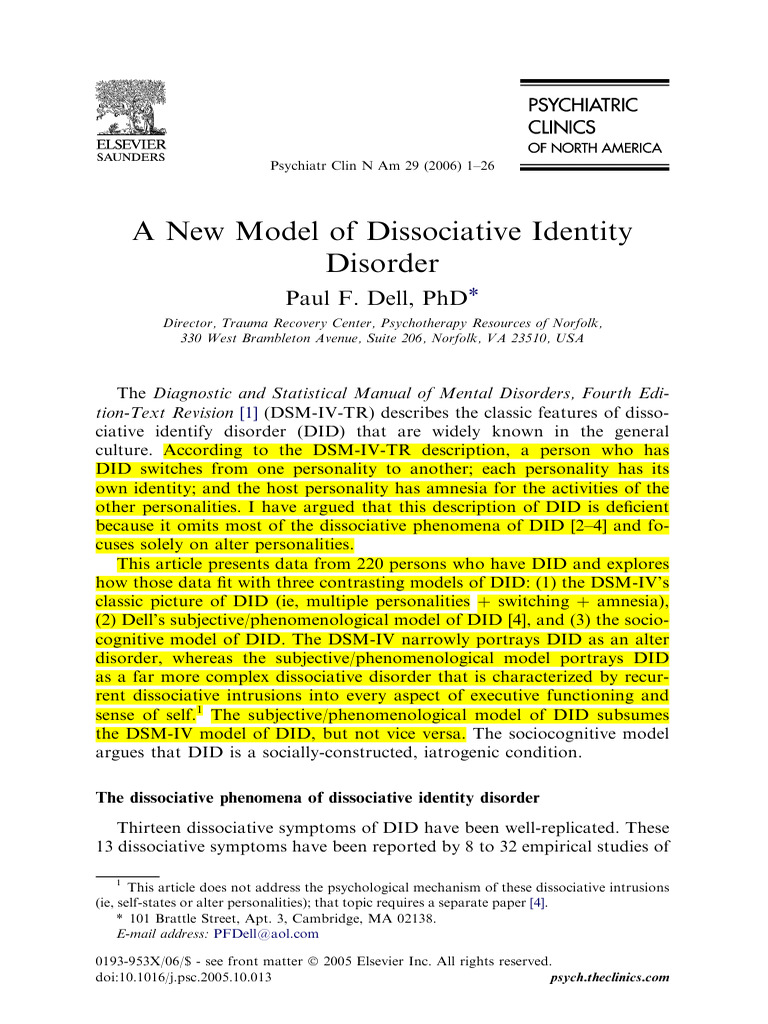 Reevaluating Dissociative Identity Disorder | PDF | Dissociation ...
