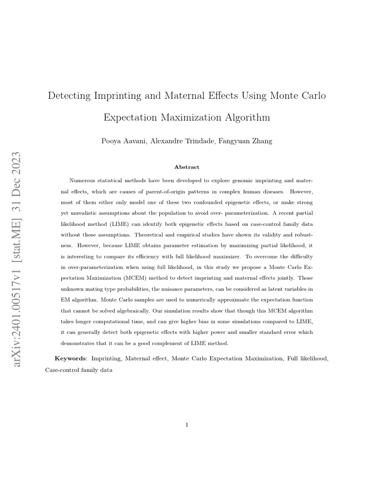 Detecting Imprinting and Maternal Effects Using Monte Carlo Expectation ...
