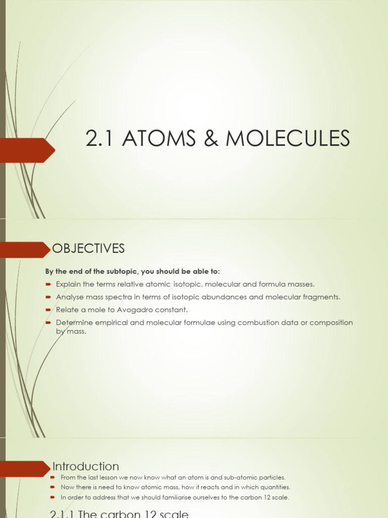 2.1 Atoms & Molecules | PDF | Mole (Unit) | Mass Spectrometry