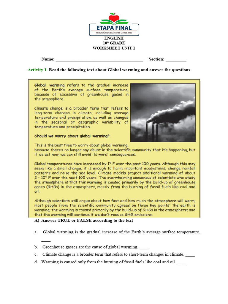 01 U1 2M Inglés Etapa Final | PDF | Climate Change | Natural Environment