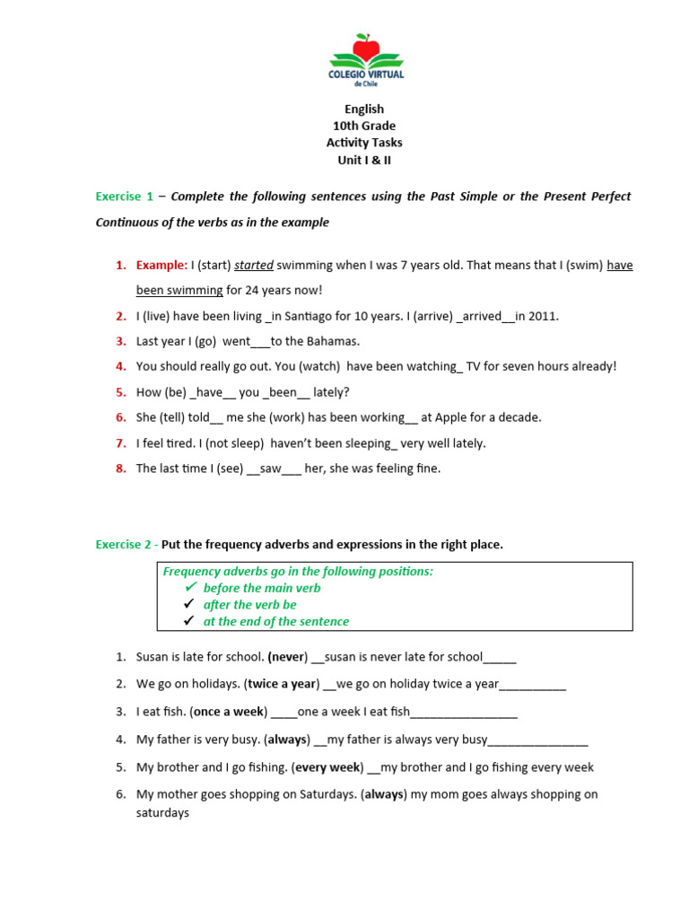 016 - 2 Medio - Inglés - Practico-Units I & 2 | PDF | Linguistics | Grammar