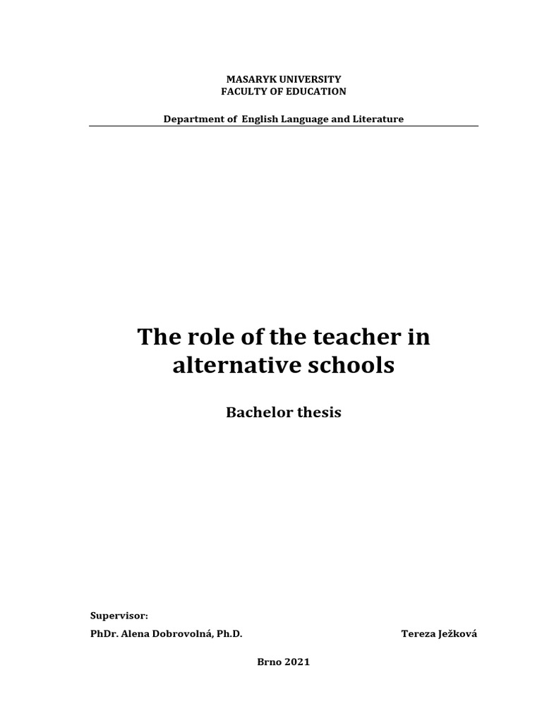 Jezkova Tereza The Role of The Teacher in Alternative Schools Bachelor ...