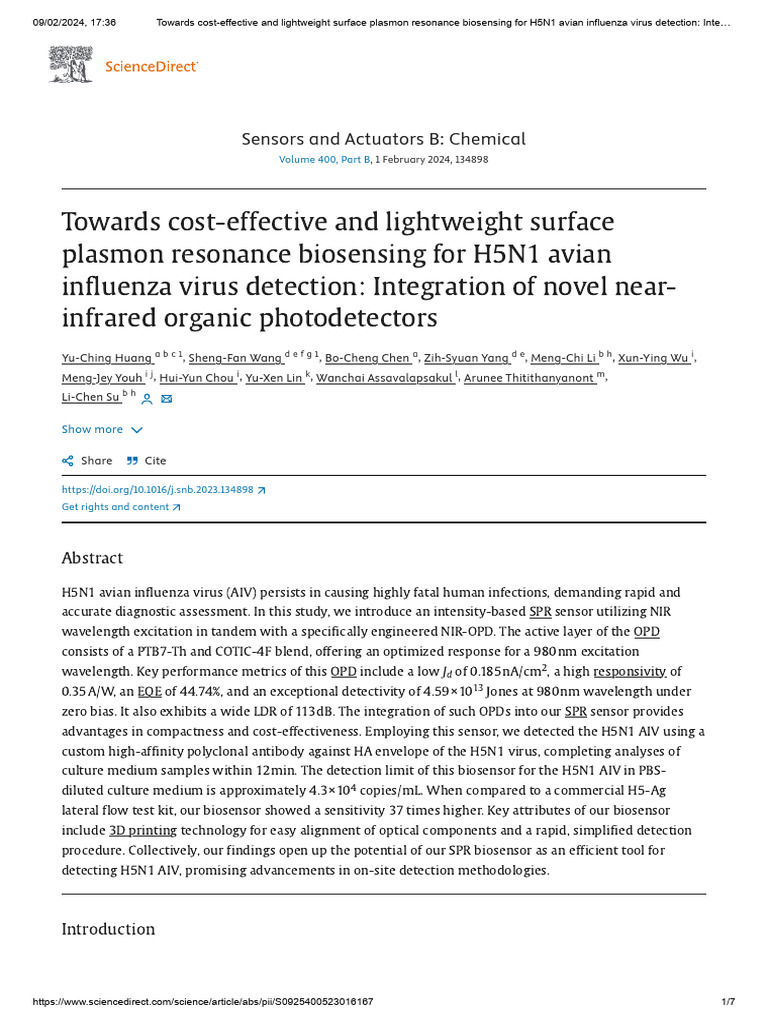 Towards Cost-Effective and Lightweight Surface Plasmon Resonance Biosensing For H5N1 Avian ...